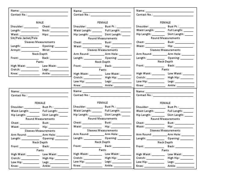 Cinco Customer Measurement Sheet - Female | PDF | Trousers | Waist