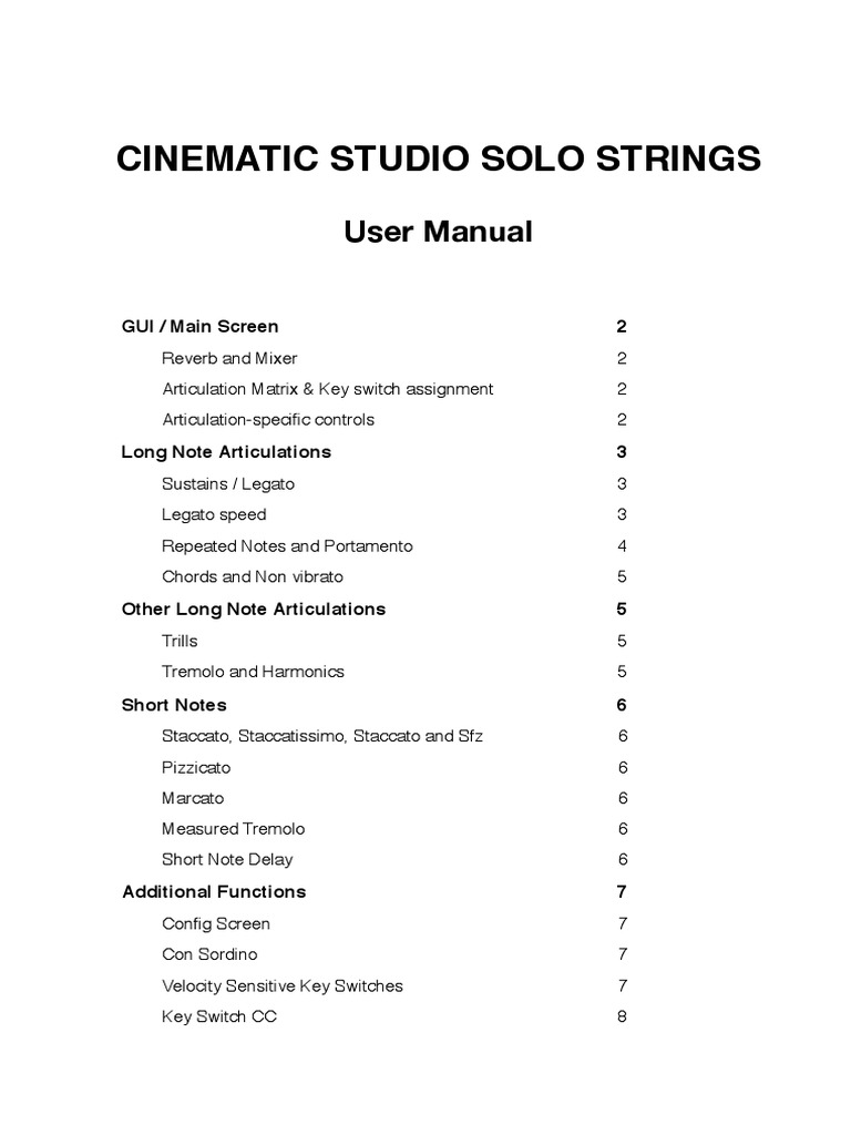 Cinematic Studio Solo Strings: User Manual | PDF | Synthesizer | Music ...