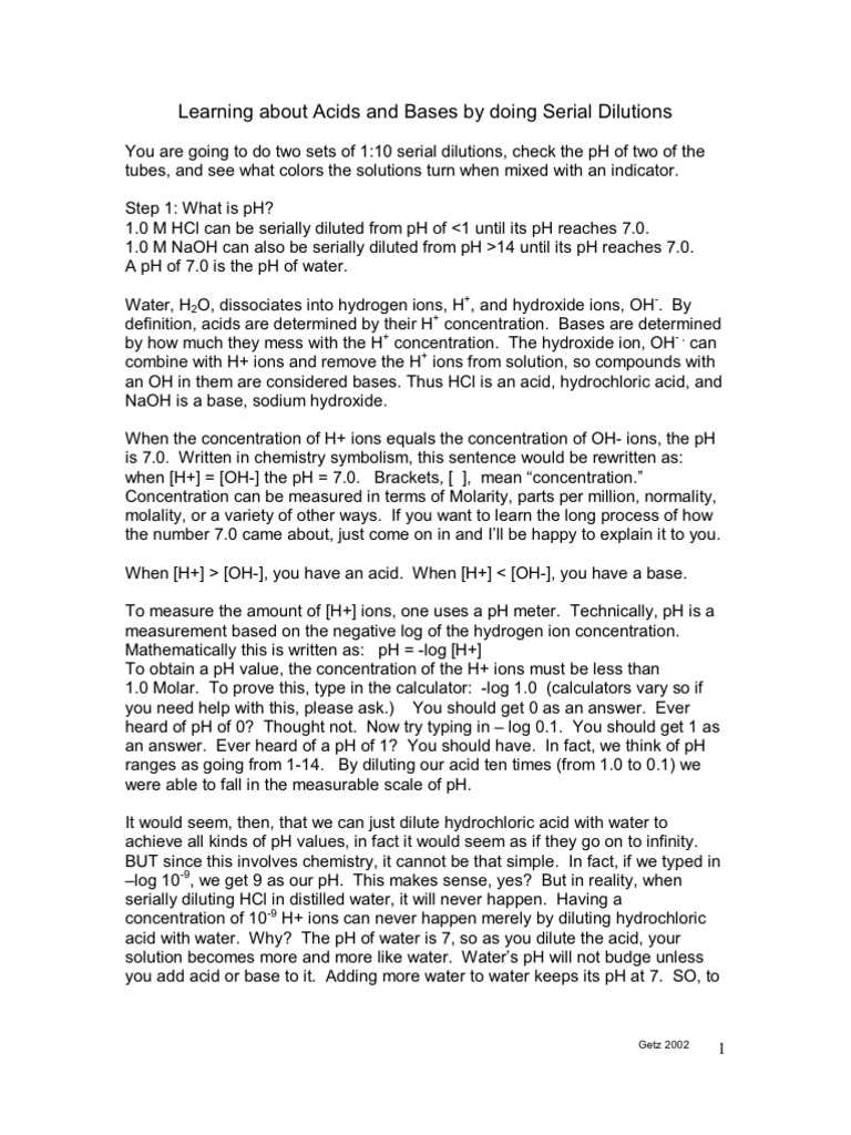 Acid Base Serial Dilutions | PDF | Ph | Acid