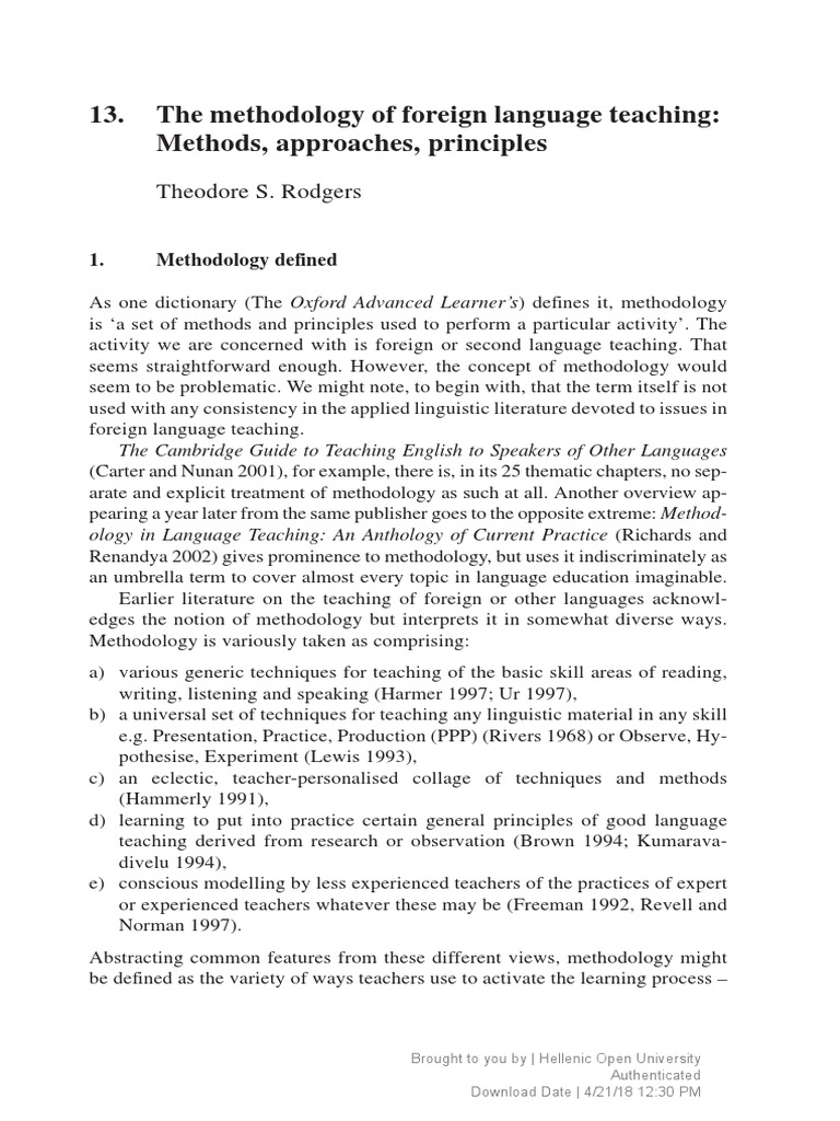 The Methodology of Foreign Language Teaching: Methods, Approaches ...