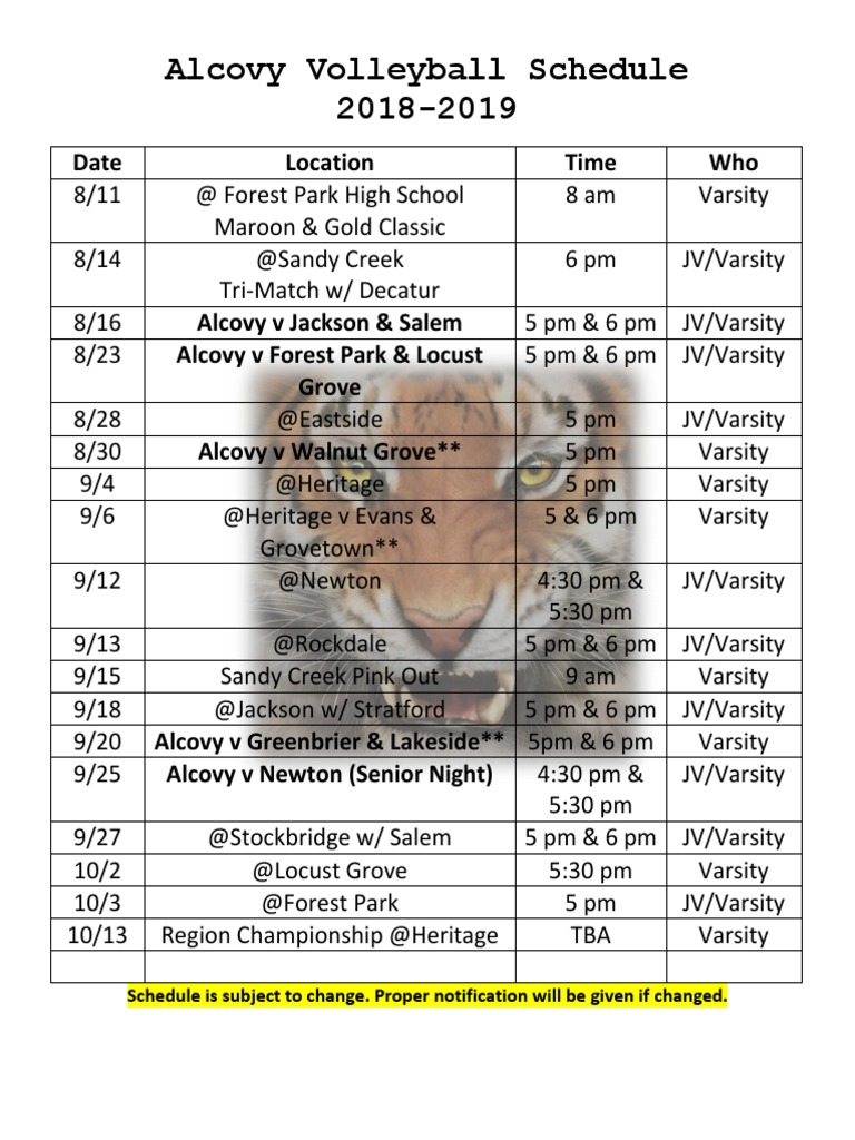 AHS VB 18-19 Schedule | PDF
