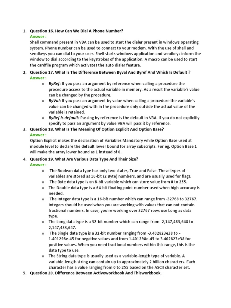 Excel VBA Interview Question and Answers - 11 | PDF | Data Type | String (Computer Science)