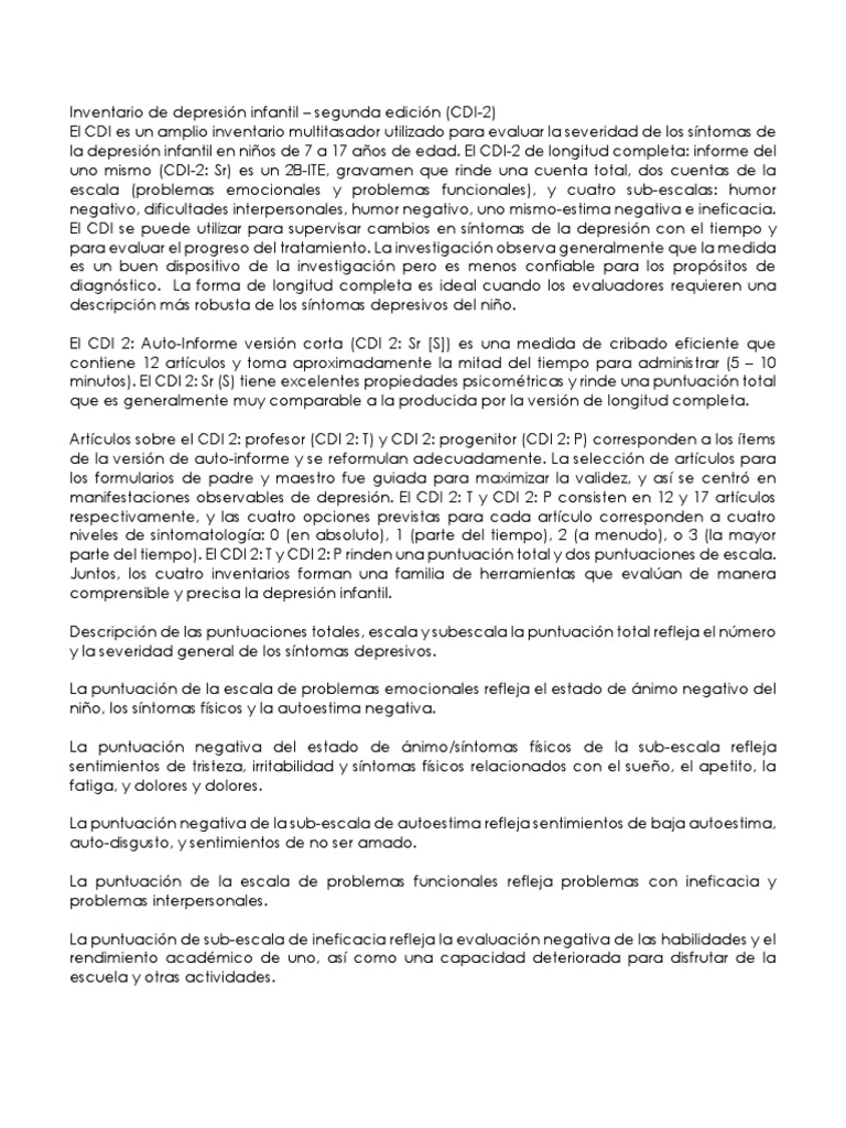 Cdi 2 | PDF | Depresión (estado de ánimo) | Psicología Aplicada