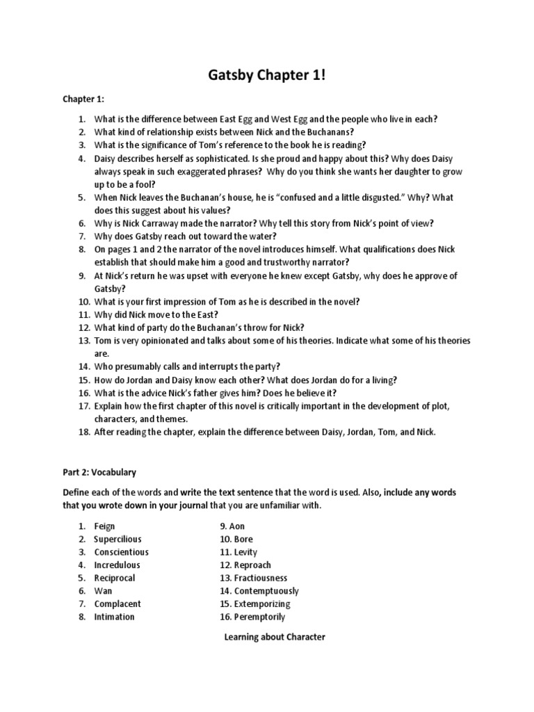 Gatsby Discussion Questions | PDF | Narration