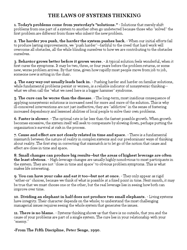Laws of Systems Thinking by Senge | PDF | System | Psychology