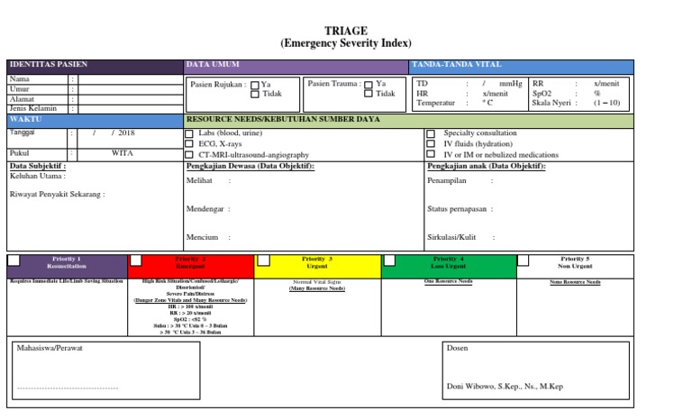 Form TRIASE Emergency Severity Index | PDF