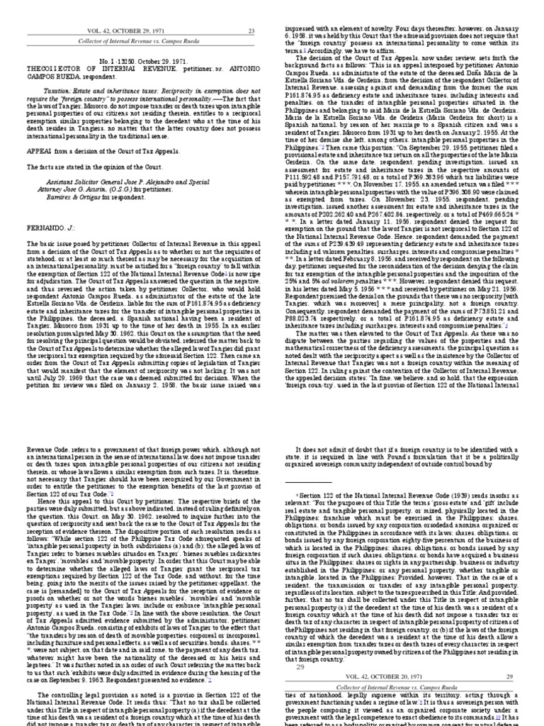 CIR vs. Campos Rueda GR. No. L-13250 | PDF | Estate Tax In The United ...
