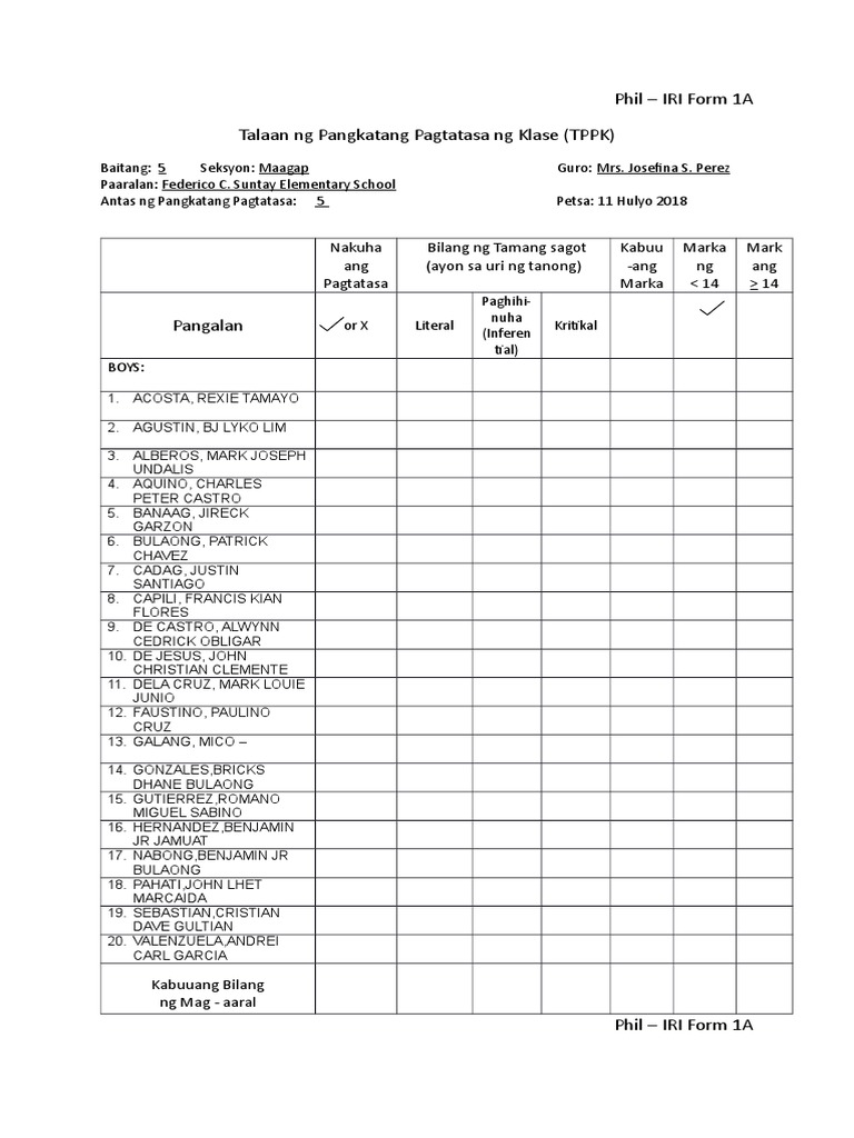 Phil Iri Form 1a | PDF