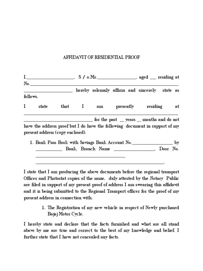 Affidavit for Residential Proof | PDF