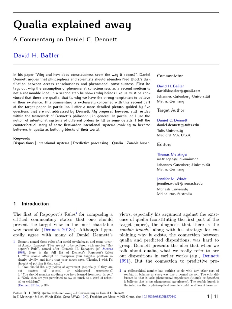 Qualia Explained Away | PDF | Qualia | Theory Of Mind