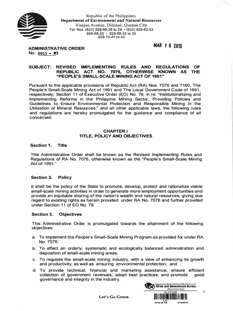 DAO2015-03 IRR Small Scale Mining Act PDF | PDF | Feasibility Study ...