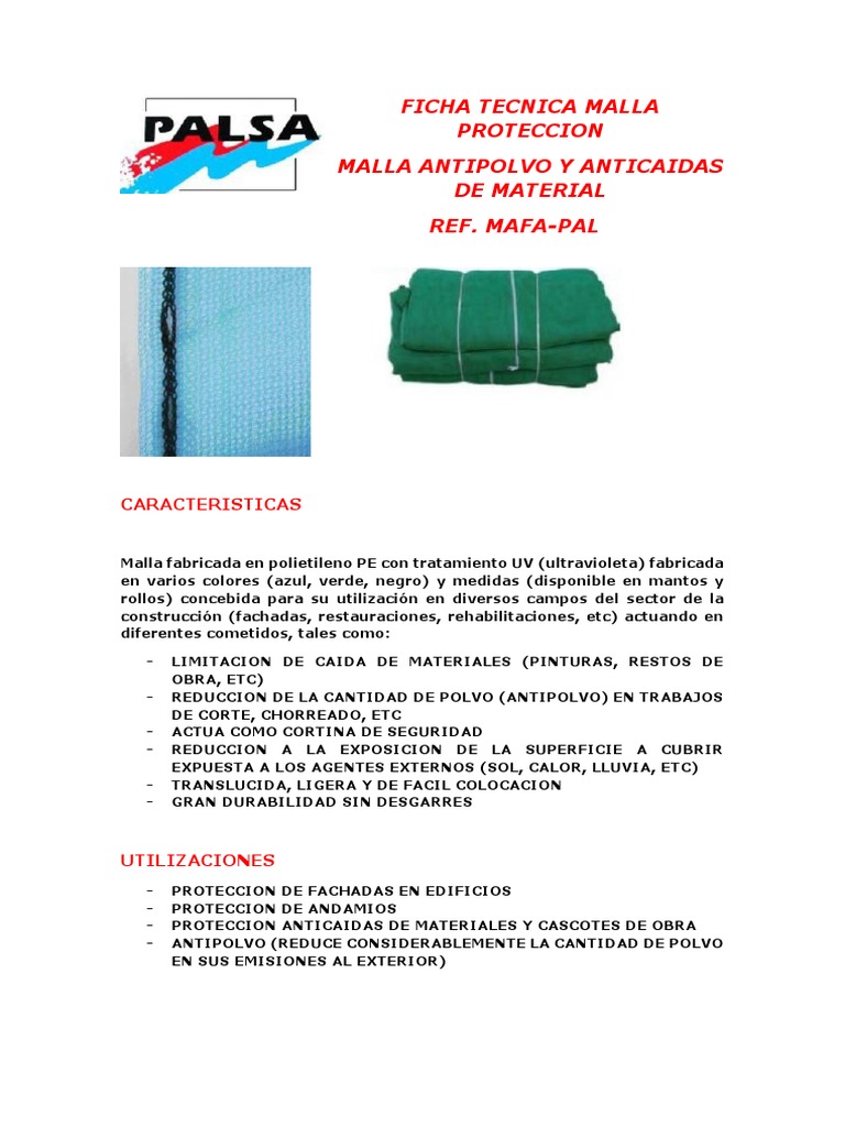 Ficha Tecnica Malla Proteccion Fachadas | PDF