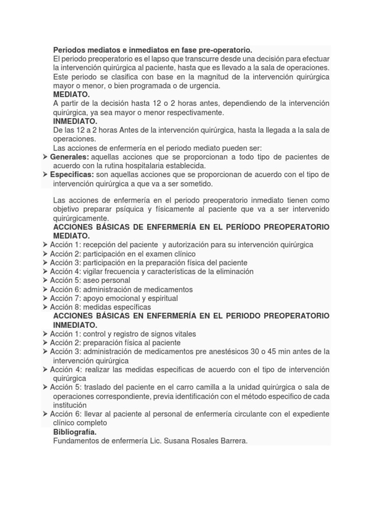 Cuidados en el Preoperatorio Mediato e Inmediato | PDF