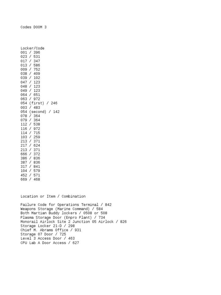 DOOM 3 Codes | PDF