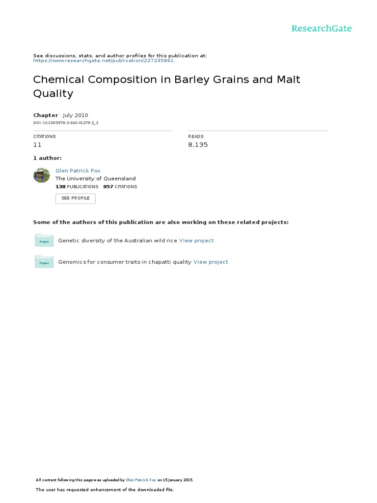 Chemical Composition in Barley Grains and Malt Quality: July 2010 | PDF ...