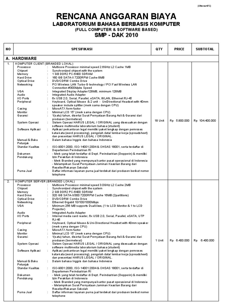 Rab Laboratorium Bahasa Berbasis Komputer - Dak SMP 2010 | PDF