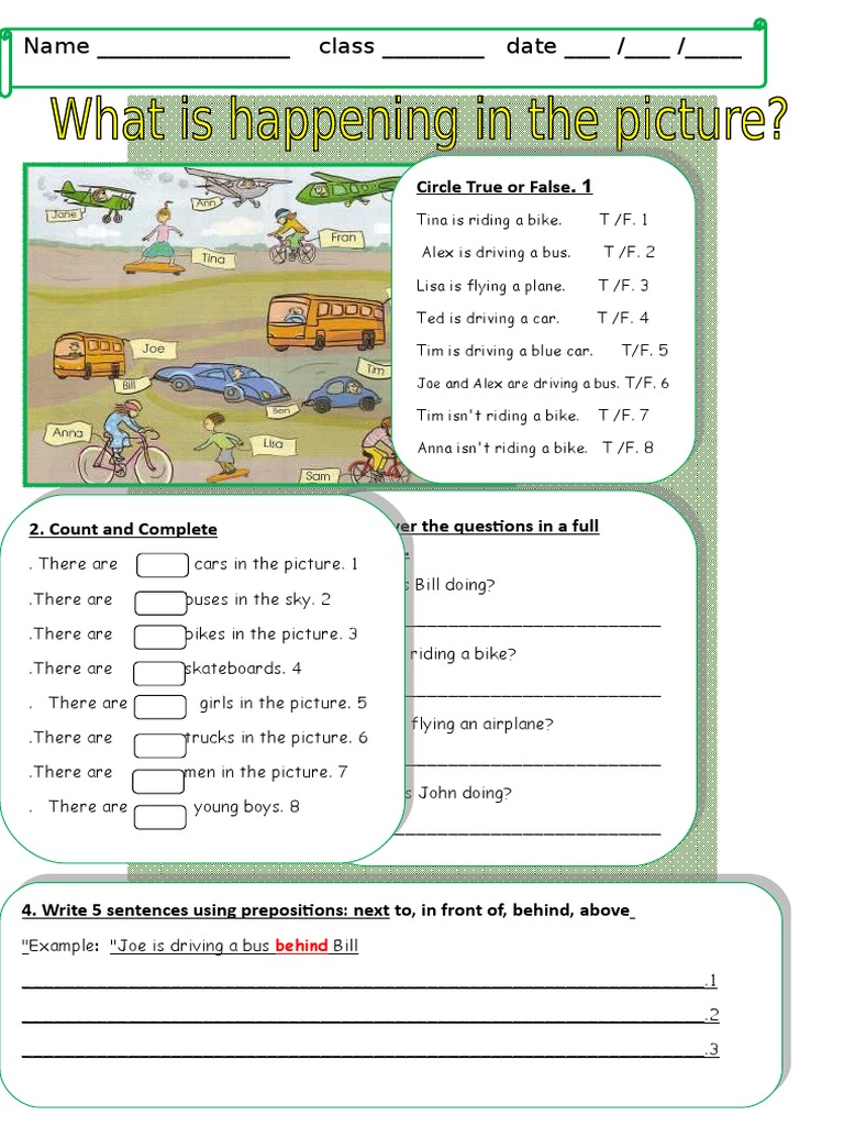 Picture Description Transportation Present Continuous | PDF | Bus ...