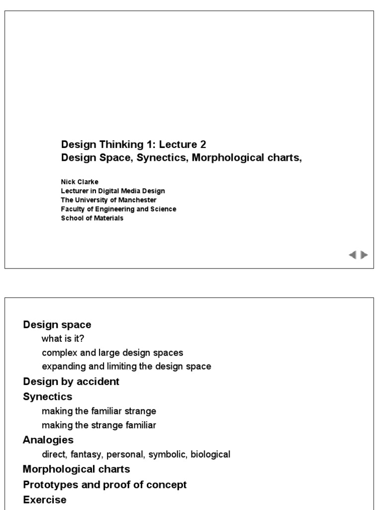 Design Thinking 1: Lecture 2 Design Space, Synectics, Morphological ...