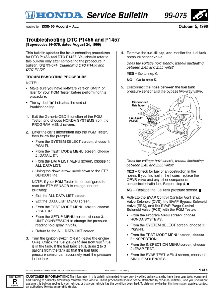 Service Bulletin: Troubleshooting DTC P1456 and P1457 | PDF | Valve ...
