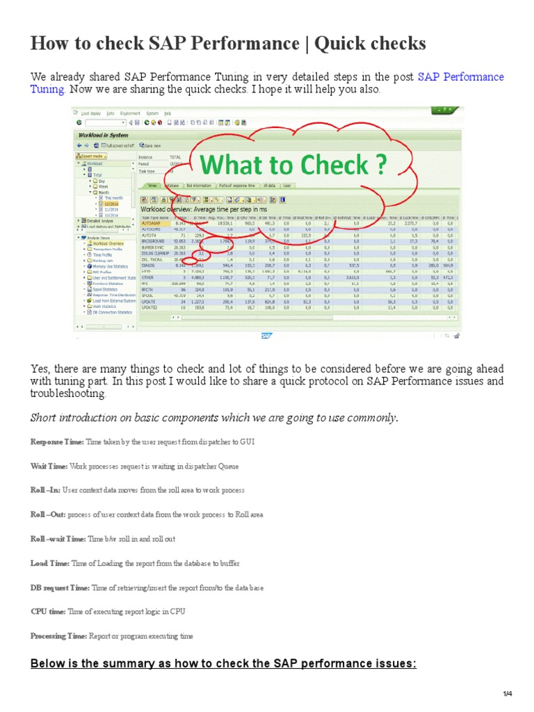 How To Check SAP Performance - Quick Checks | PDF | Database Index | Data Buffer