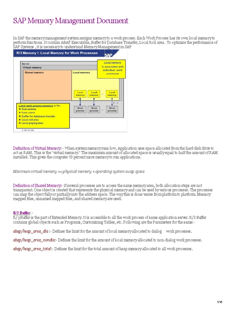 Sap Memory Management Pdf Random Access Memory Computer Data Storage
