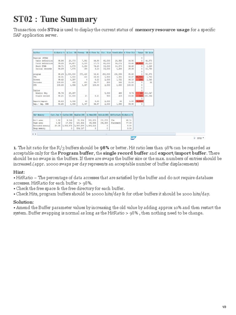 ST02 - Tune Summary | PDF | Databases | Computer Data Storage