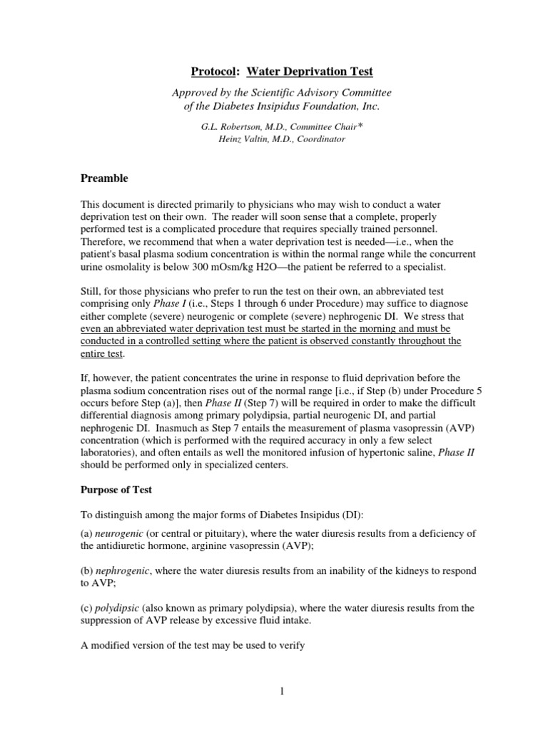 Water Deprivation Protocol PDF | Diseases And Disorders | Medicine