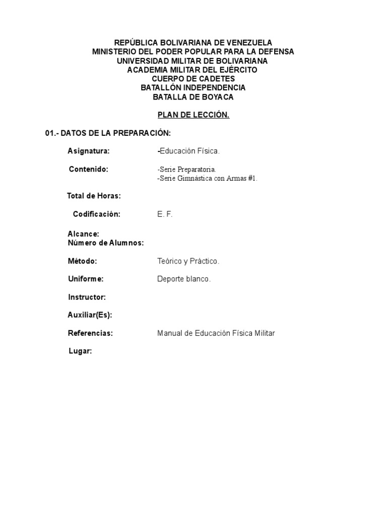 Plan de Leccion Educacion Fisica | PDF | Militar | Educación Física