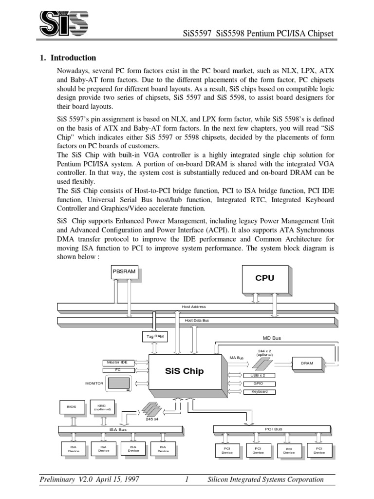 Sis 5597DS20 | PDF | Dynamic Random Access Memory | Cpu Cache
