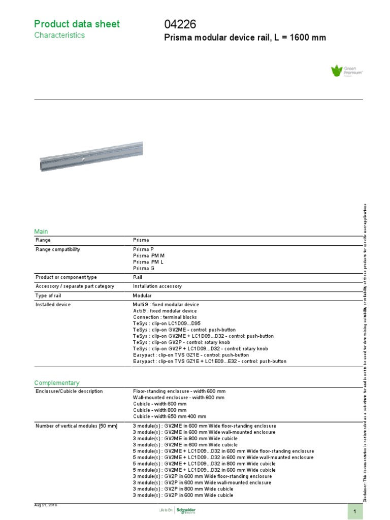 Product Data Sheet: Prisma Modular Device Rail, L 1600 MM | PDF ...