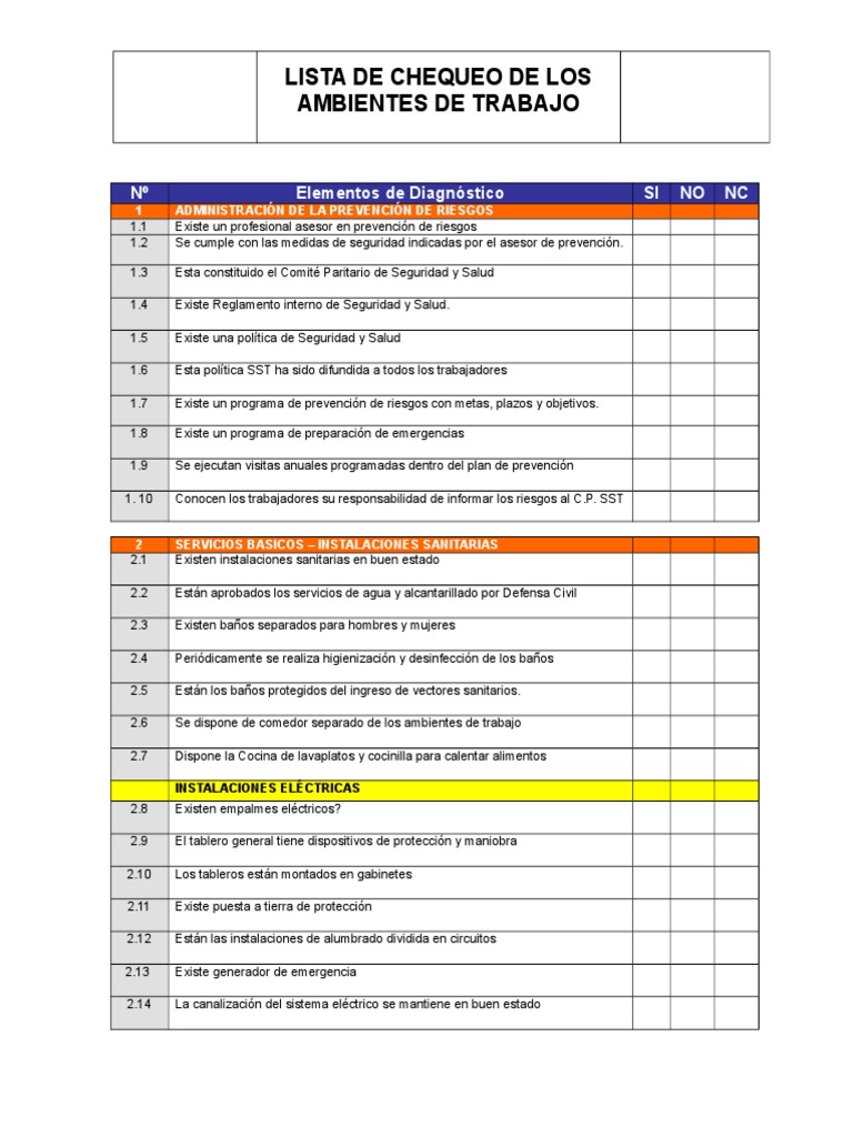 Check List AMBIENTE DE TRABAJO.doc | Factores humanos y ergonomía ...