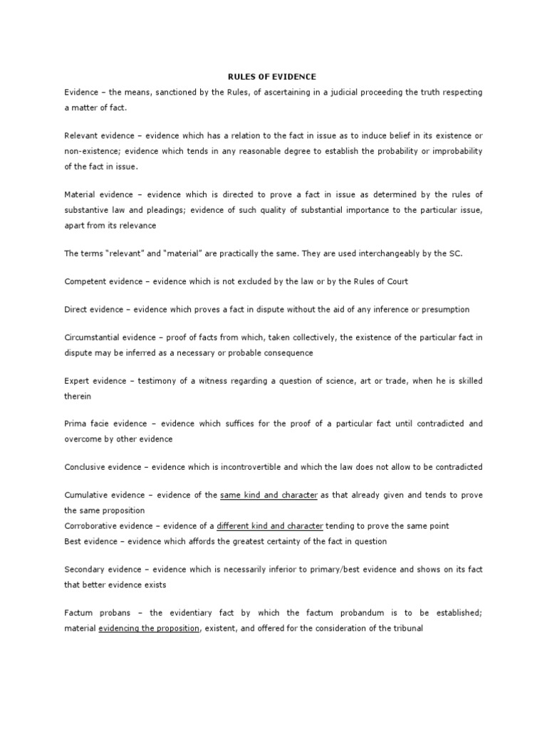Rules of Evidence | PDF | Evidence (Law) | Evidence