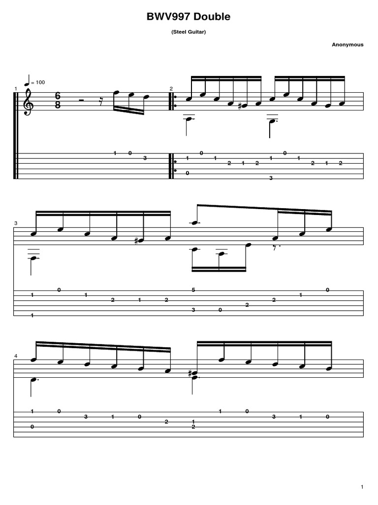 Johann Sebastian Bach - BWV 997 Double (Guitar Pro) PDF | PDF ...