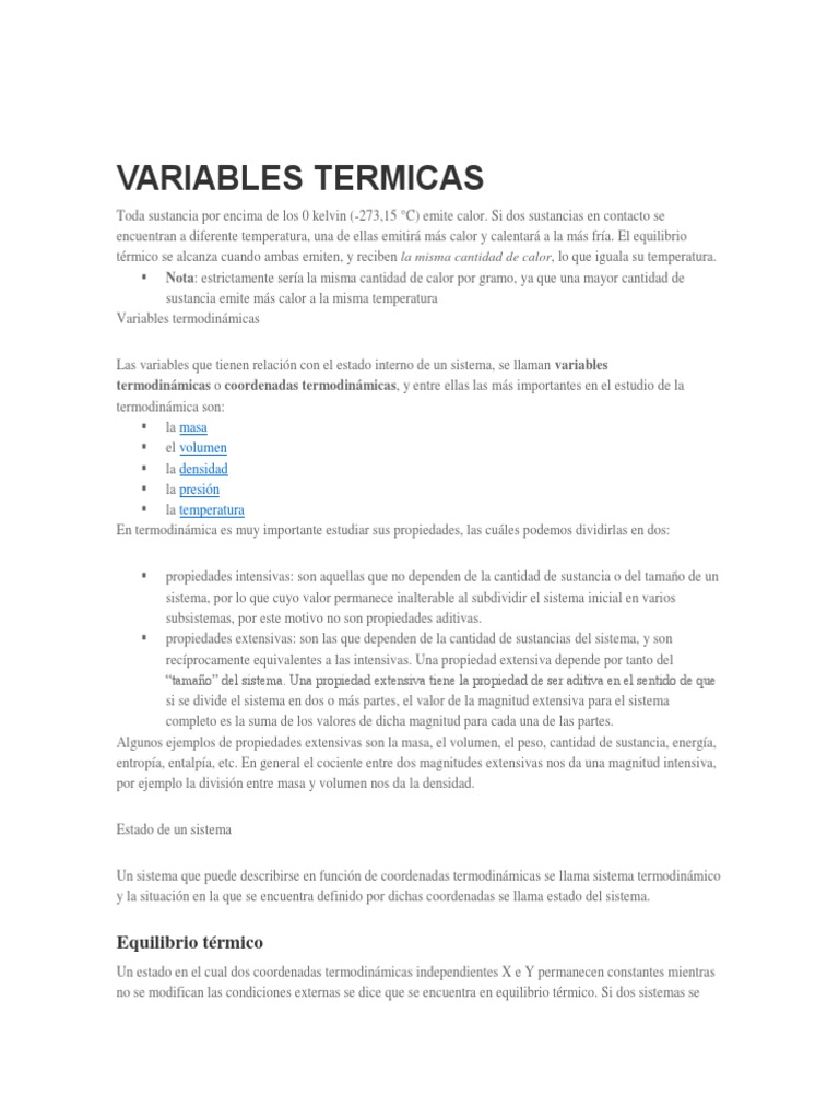 Variables Termicas | PDF | Termodinámica | Temperatura