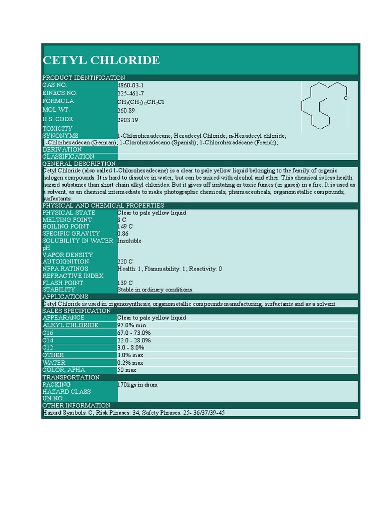 Cetyl Chloride | PDF | Disinfectant | Chemistry