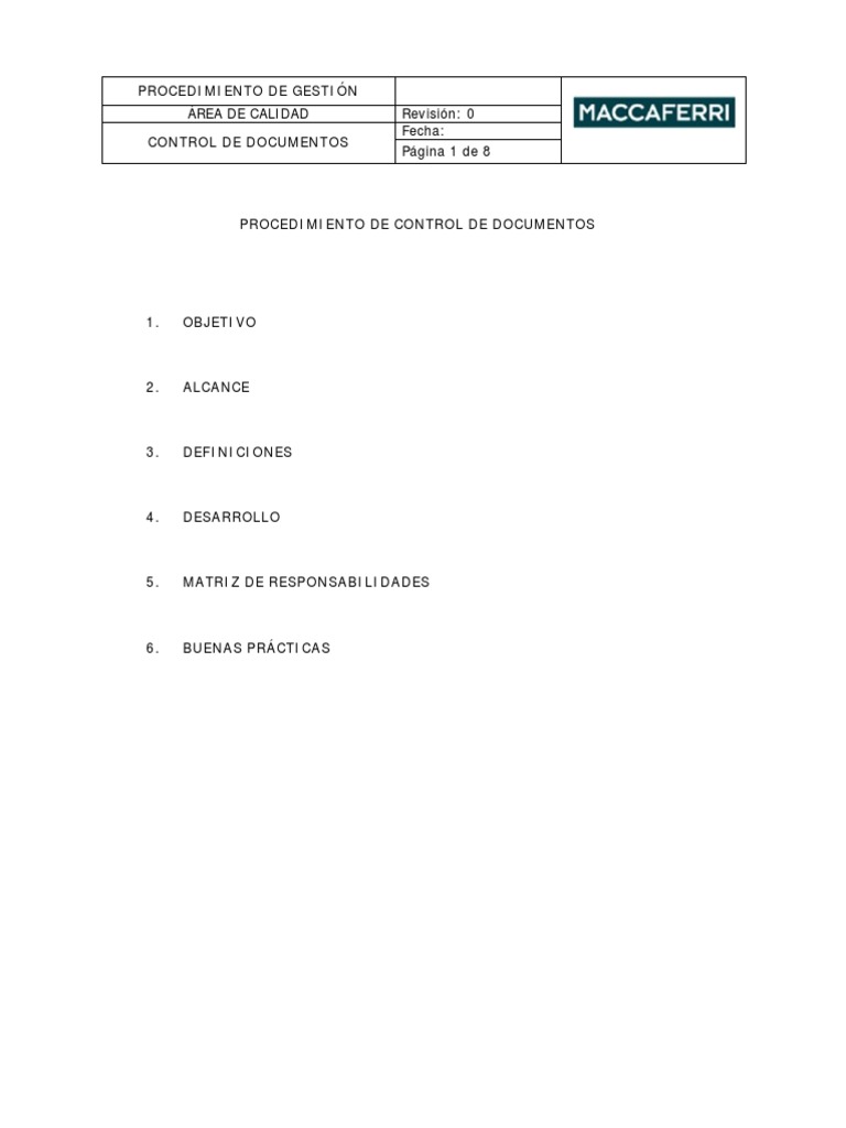 Procedimiento de Control Documentario Maccaferri | PDF | Gestión de la calidad | Calidad (comercial)