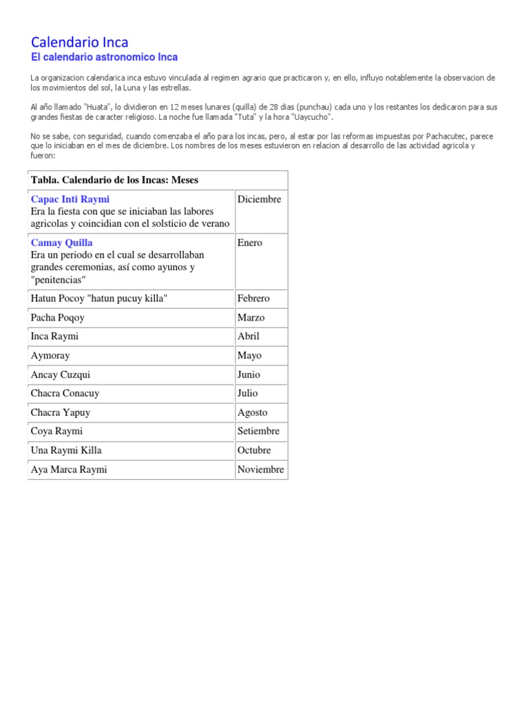 Calendario Inca | PDF