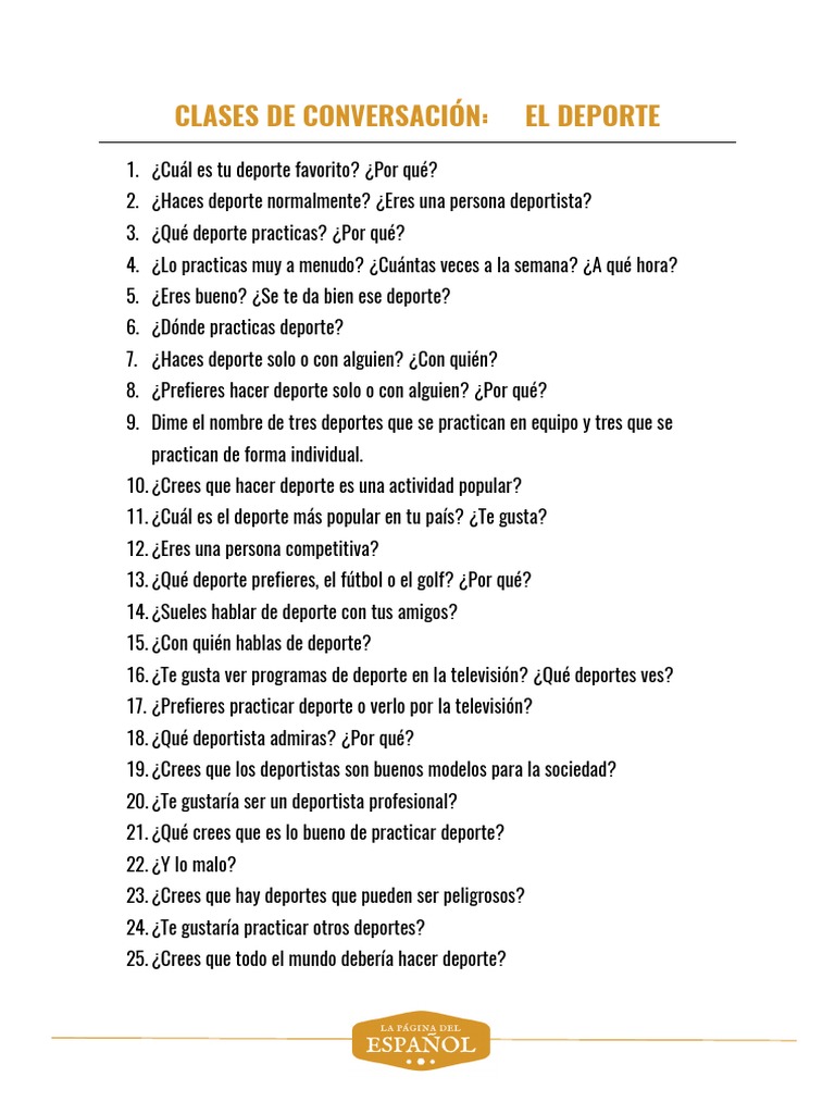 Clases de Conversación - El Deporte PDF | PDF