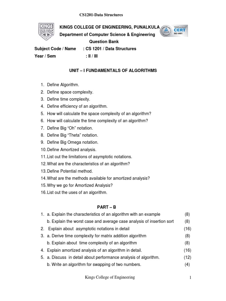 CS1201 DS | PDF | Queue (Abstract Data Type) | Computational Complexity ...