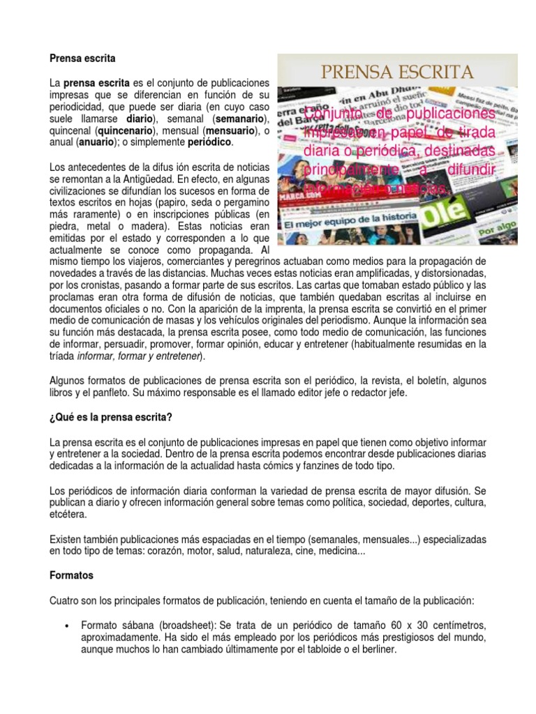 Definición y tipos de prensa escrita | PDF | Publicación | Escritura