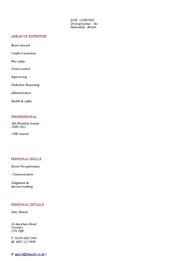 Security Guard CV Template | Download Free PDF | Security Guard ...