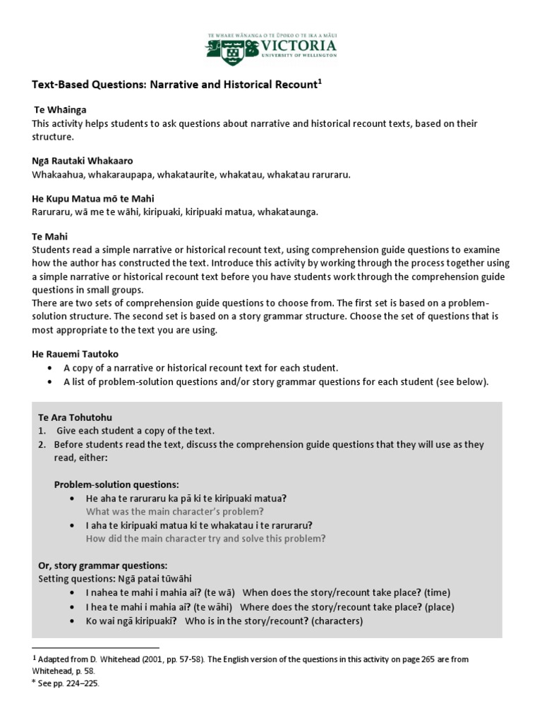 Text-Based Questions - Narrative and Historical Recount | Download Free ...