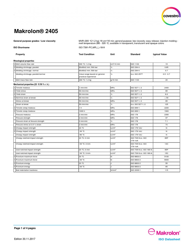 Makrolon 2405 ISO en | PDF | Medical Device | Creep (Deformation)