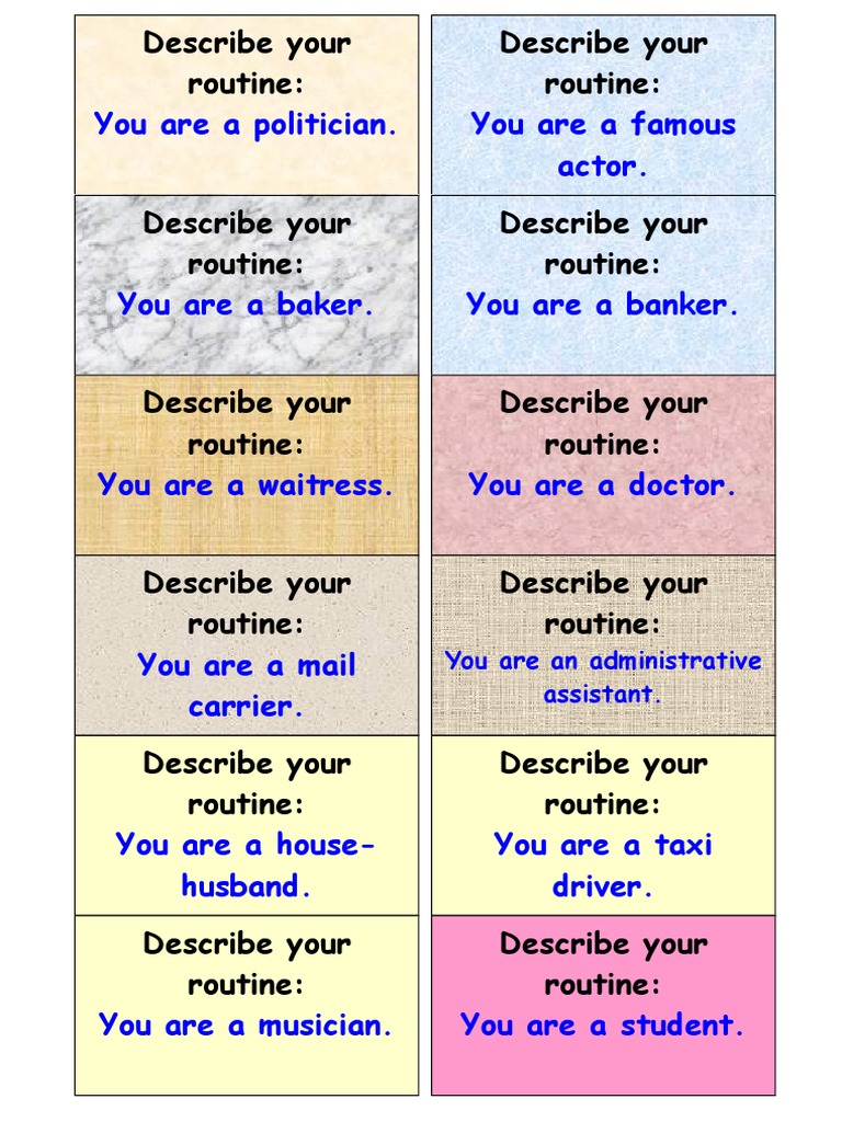 Daily Routine - Speaking Cards - Different Jobs | PDF