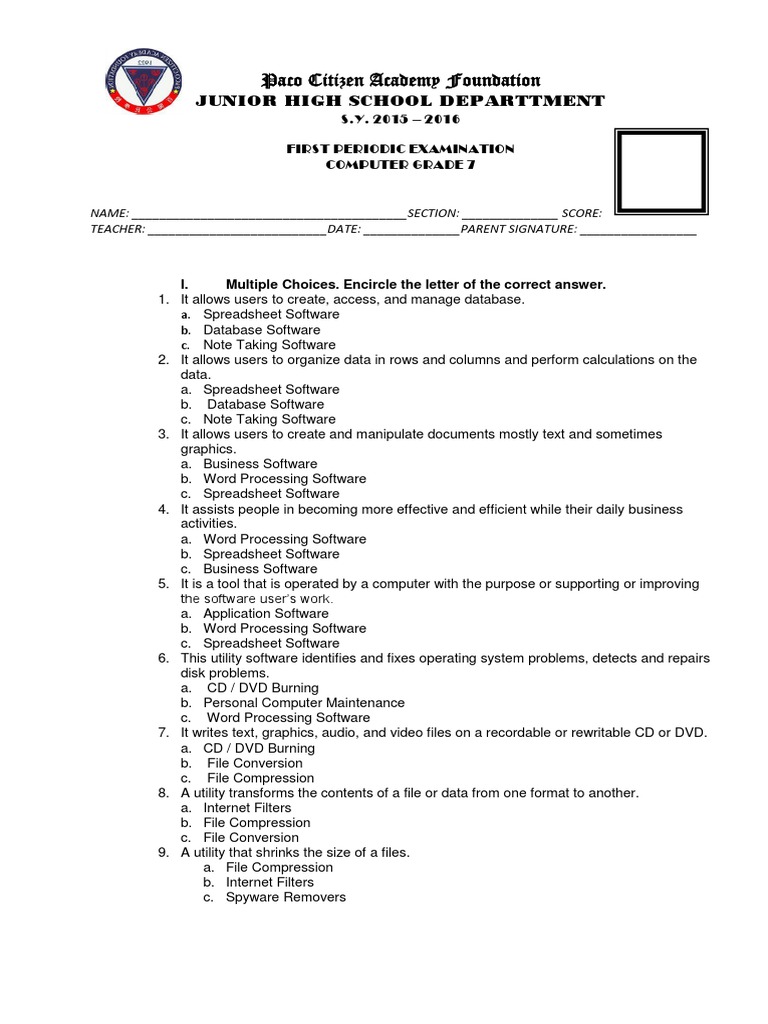 Computer 1st Grading Period Pdf Computer Data Storage Printer