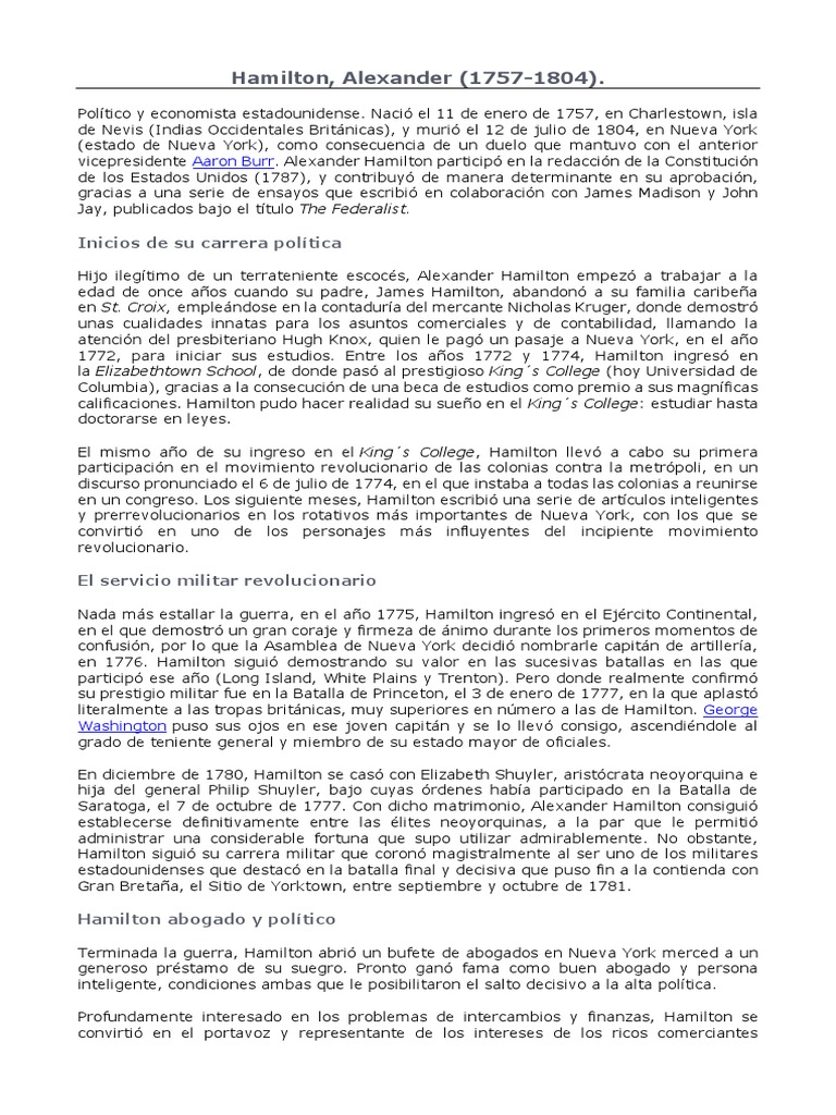 Alexander Hamilton | PDF | Alexander Hamilton | Presidentes de los ...