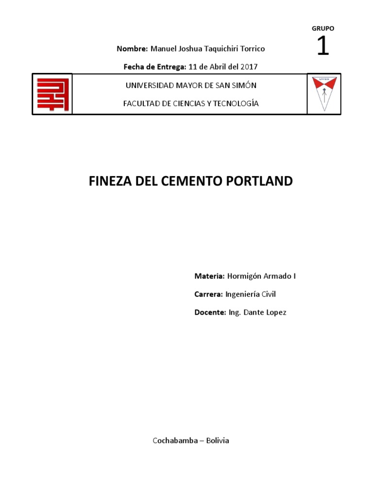 ENSAYO 1 PRACTICA UMSS FCYT Ing Civil HORMIGON I | PDF | Cemento | Hormigón