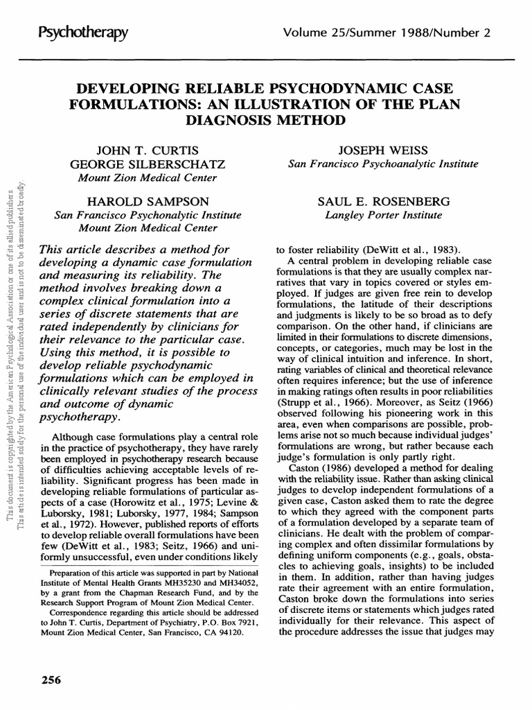 Psychotherapy: Developing Reliable Psychodynamic Case Formulations: An ...