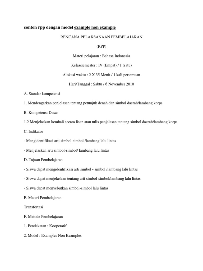 RPP Model Example Non Example B. Indonesia | PDF