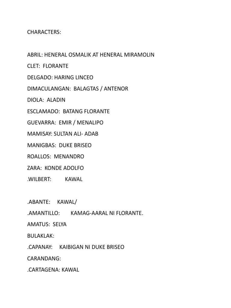 Costumes and Characters in Florante at Laura | PDF